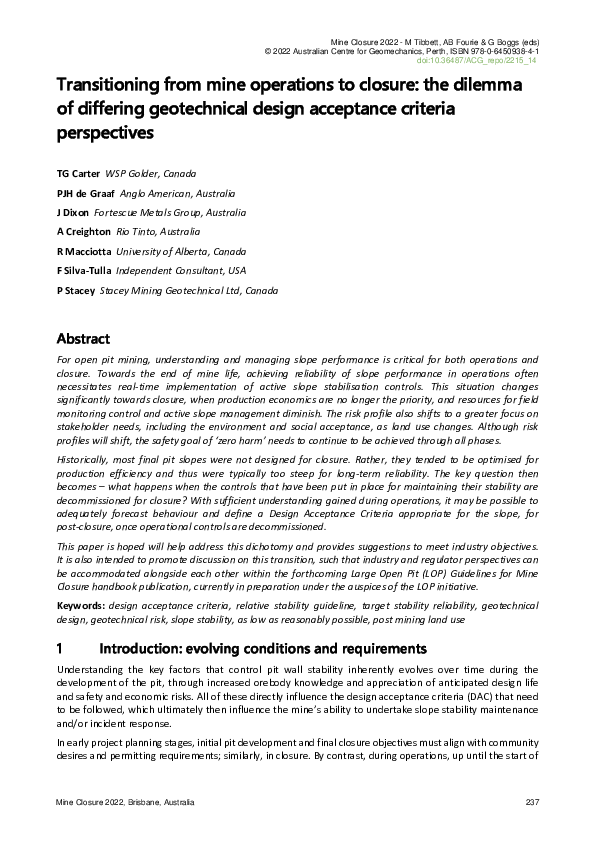 (PDF) Transitioning from mine operations to closure: the dilemma of ...