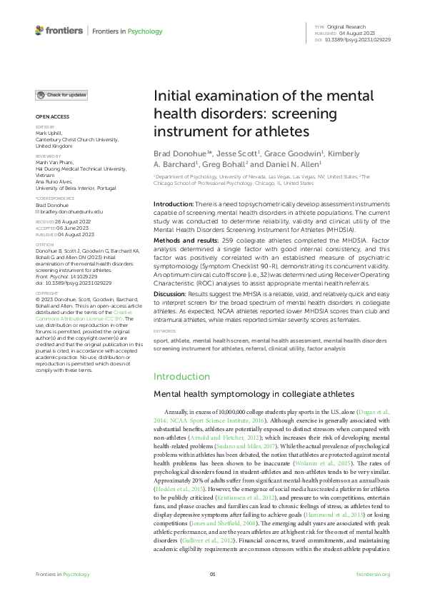 (PDF) Initial examination of the mental health disorders: screening ...