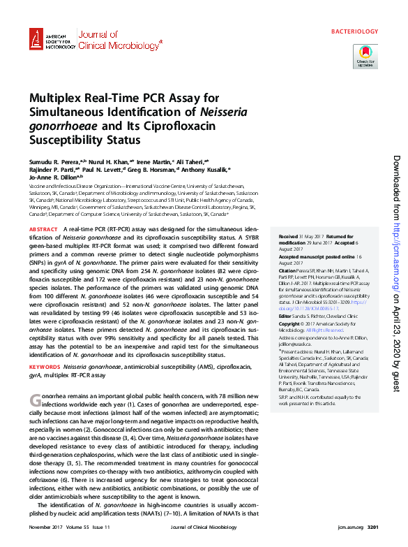 (PDF) Multiplex PCR for Identifying Neisseria gonorrhoeae and Ciprofloxacin Resistance
