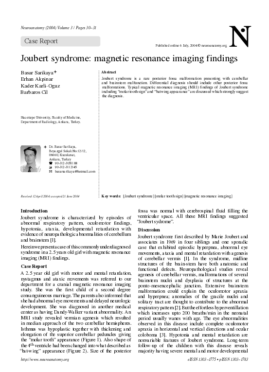 (PDF) Joubert Syndrome: Magnetic resonance imaging findings