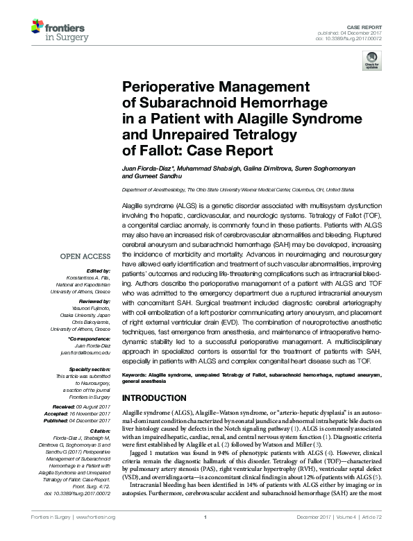 (PDF) Perioperative Management of Subarachnoid Hemorrhage in a Patient ...