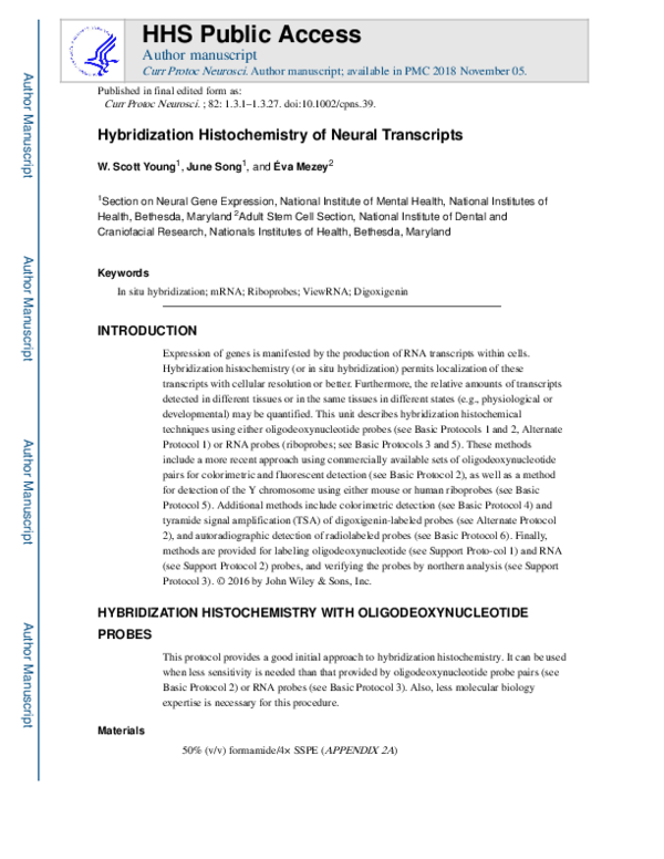 (PDF) Hybridization Histochemistry of Neural Transcripts