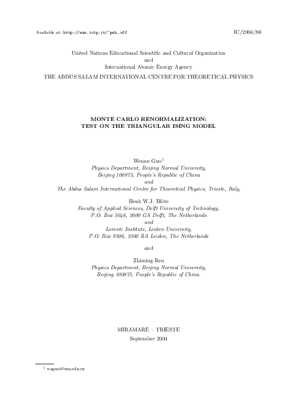 (PDF) Monte Carlo renormalization: test on the triangular ising model