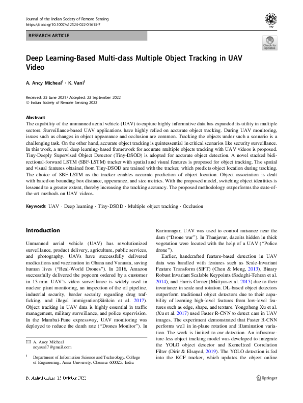 (PDF) Deep Learning-Based Multi-class Multiple Object Tracking in UAV Video
