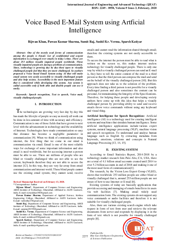 (PDF) Voice Based E Mail System using Artficial Intelligence