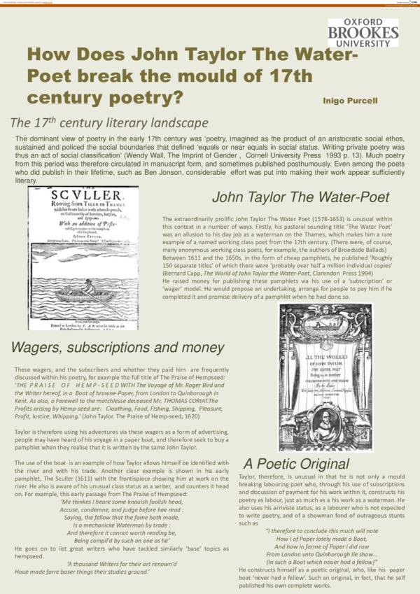 (PDF) How Does John Taylor the Water-Poet Break the mould of 17th ...