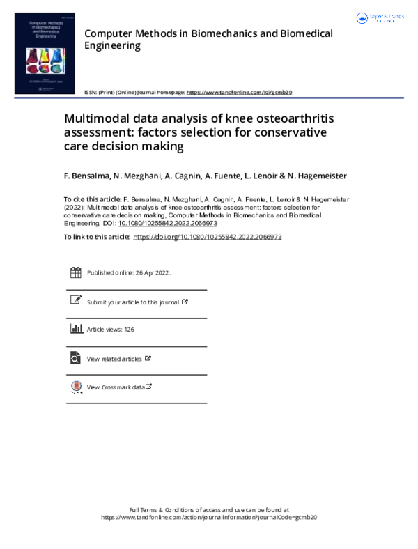 (PDF) Multimodal data analysis of knee osteoarthritis assessment: factors selection for ...