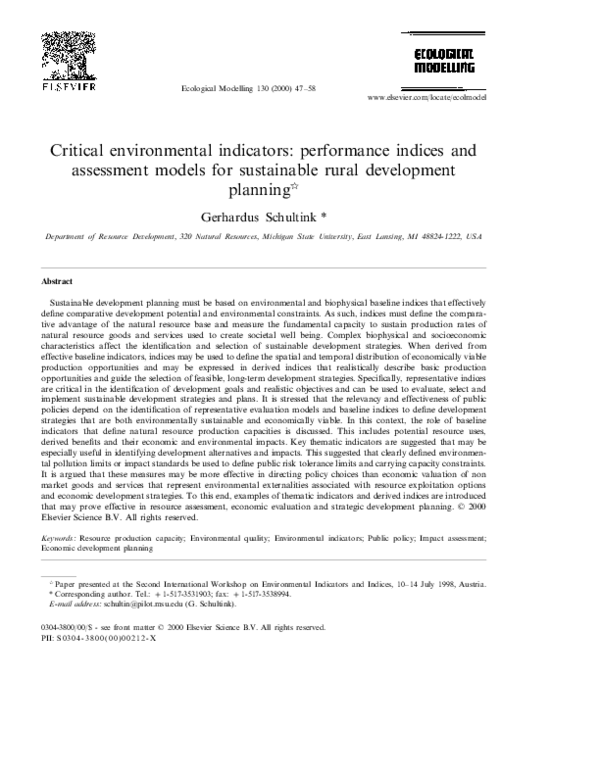 (PDF) Critical environmental indicators: performance indices and assessment models for ...