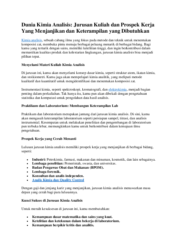 (PDF) Dunia Kimia Analisis: Jurusan Kuliah dan Prospek Kerja | Andika ...