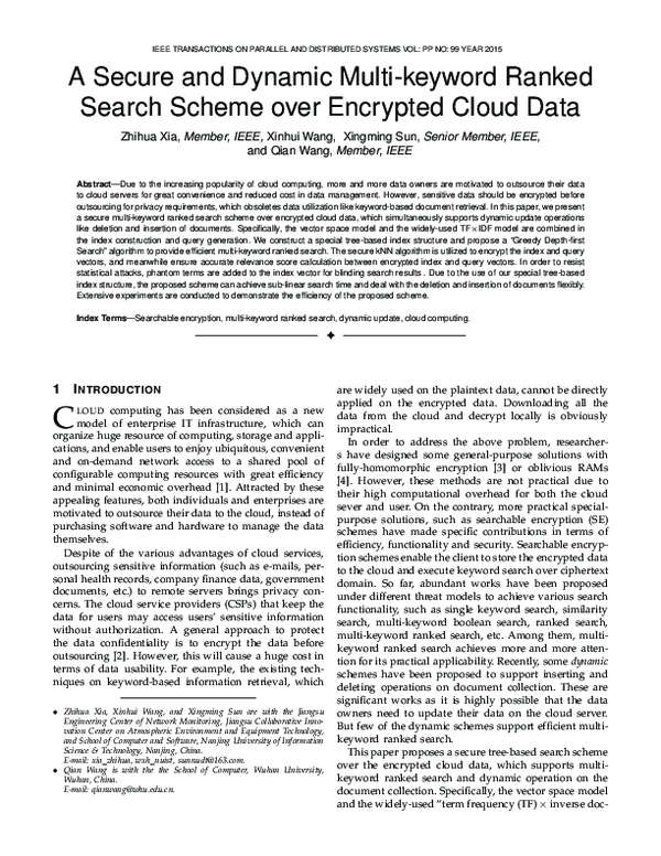 (PDF) A Secure and Dynamic Multi-Keyword Ranked Search Scheme over Encrypted Cloud Data