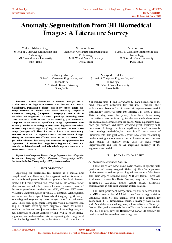 (PDF) Anomaly Segmentation from 3D Biomedical Images: A Literature Survey