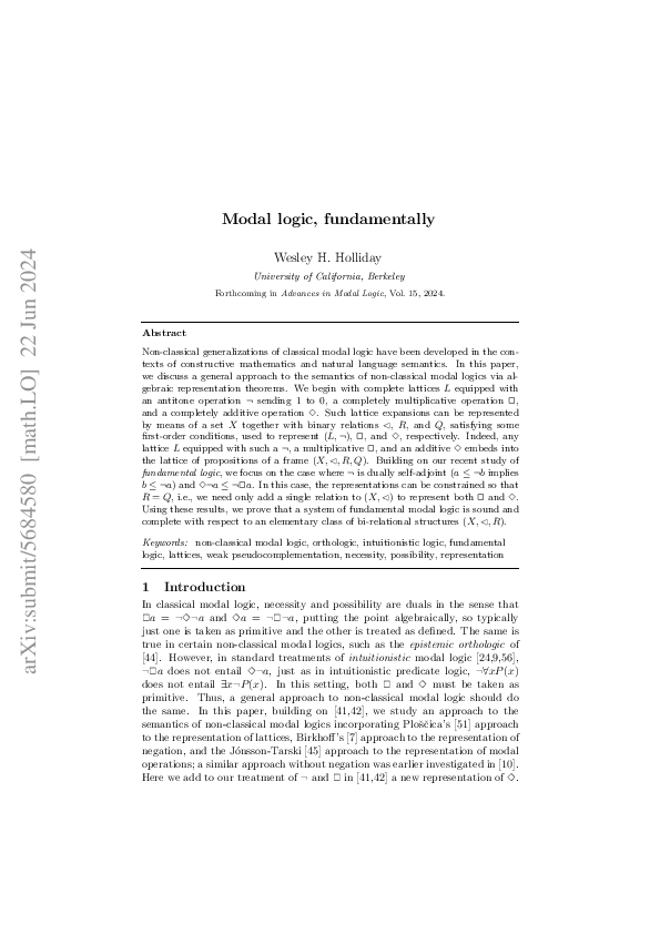 (PDF) Modal logic, fundamentally