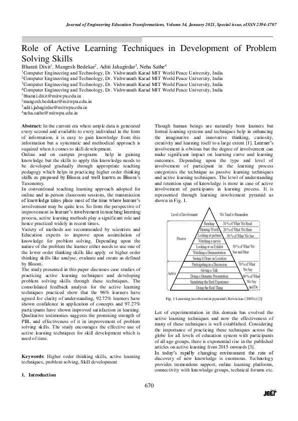 (PDF) Role of Active Learning Techniques in Development of Problem ...