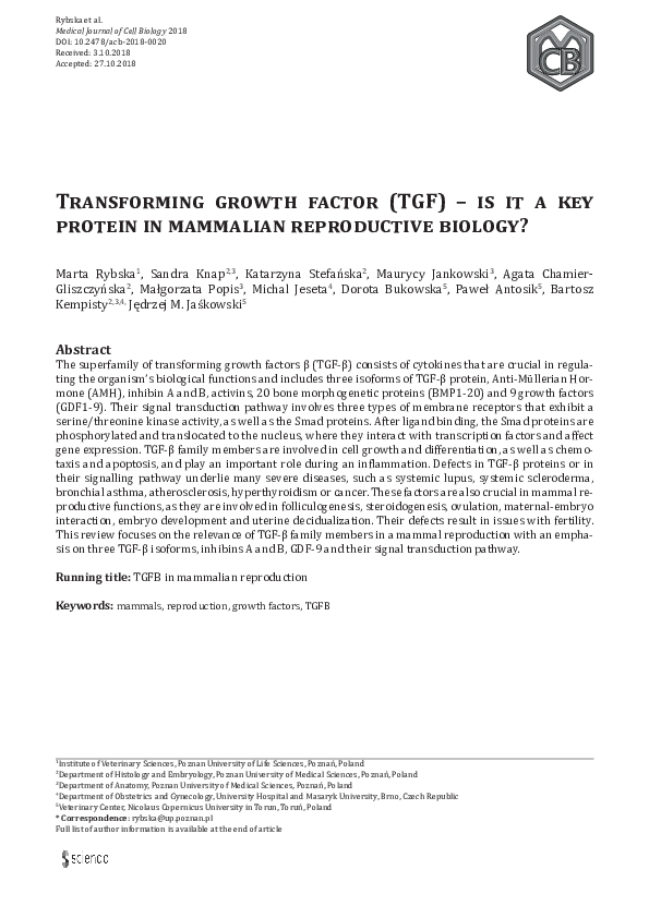 (PDF) Transforming growth factor (TGF) – is it a key protein in mammalian reproductive biology?