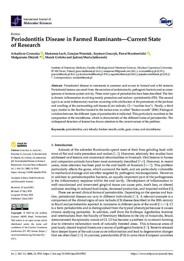 (PDF) Periodontitis Disease in Farmed Ruminants—Current State of Research
