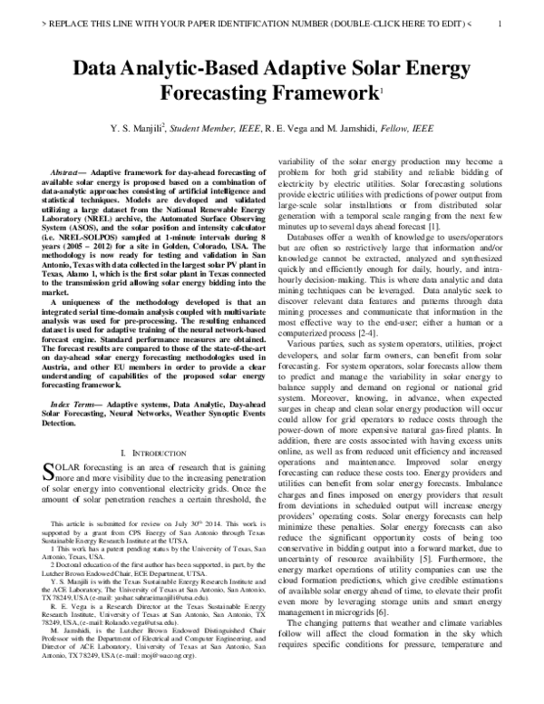 (PDF) Data-Analytic-Based Adaptive Solar Energy Forecasting Framework