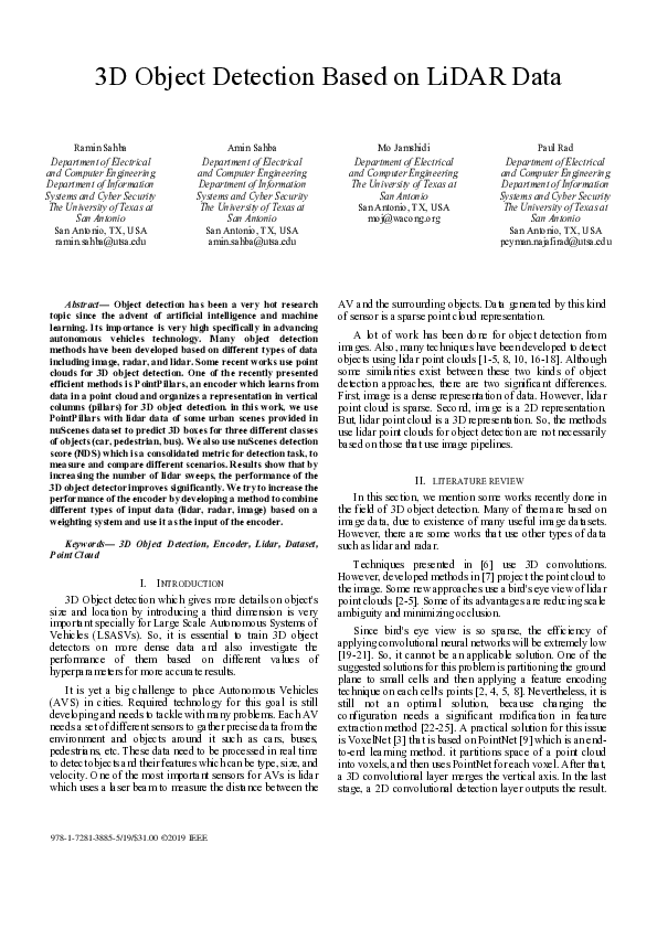 Pdf 3d Object Detection Based On Lidar Data