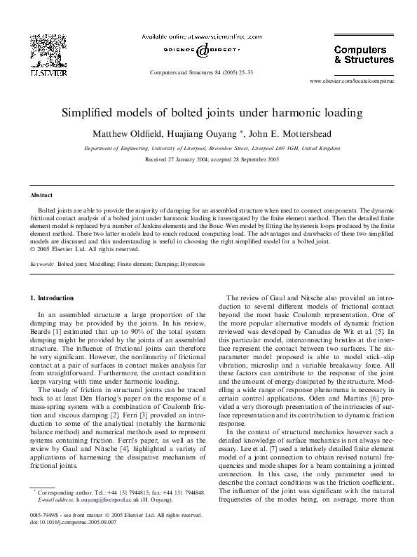 (PDF) Simplified models of bolted joints under harmonic loading