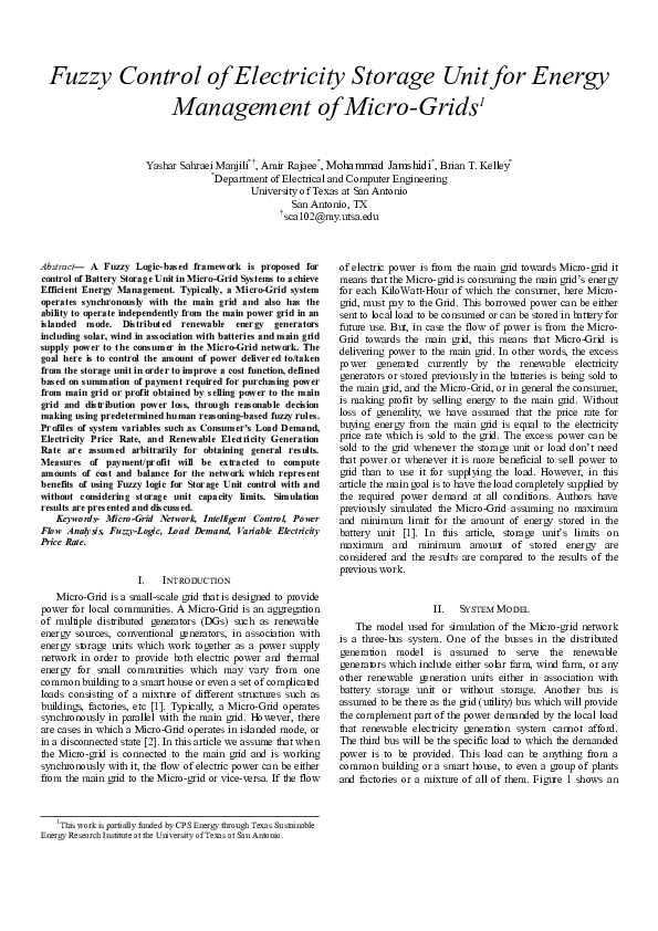 (PDF) Fuzzy Control of Electricity Storage Unit for Energy Management of Micro-Grids1 | mo ...