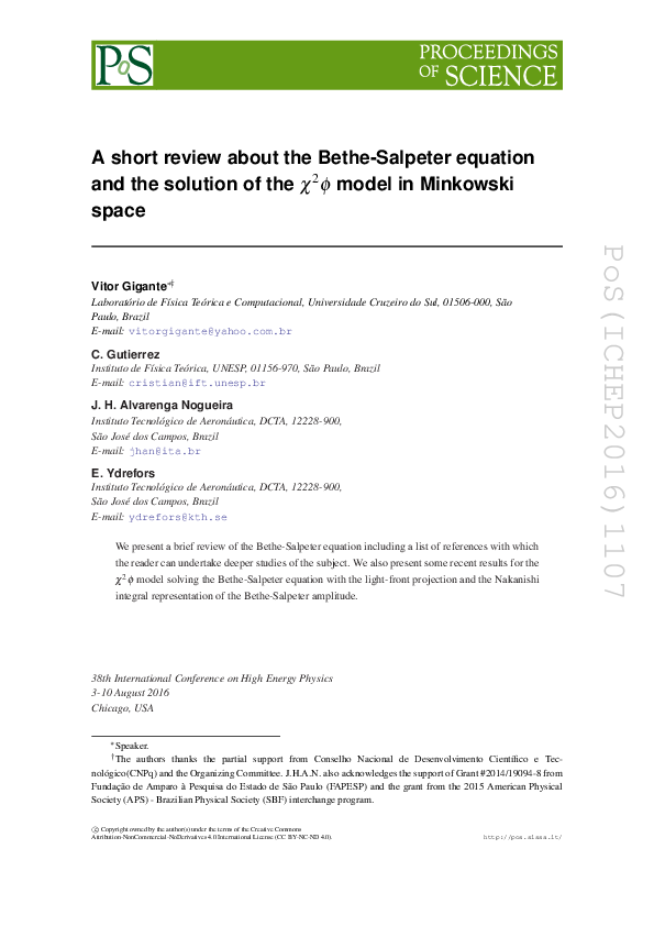 (PDF) A short review about the Bethe-Salpeter equation and the solution ...
