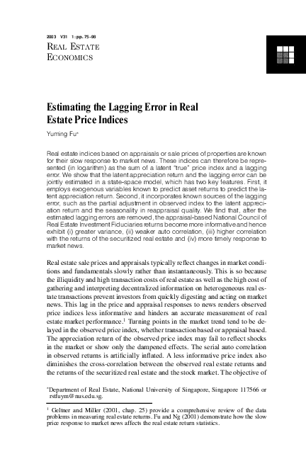 (PDF) Estimating the Lagging Error in Real Estate Price Indices