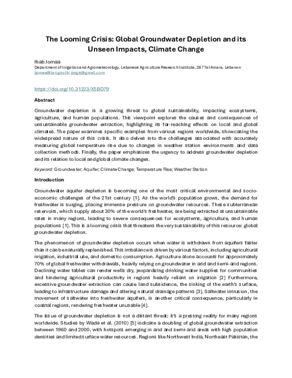 (PDF) The Looming Crisis: Global Groundwater Depletion and its Unseen ...