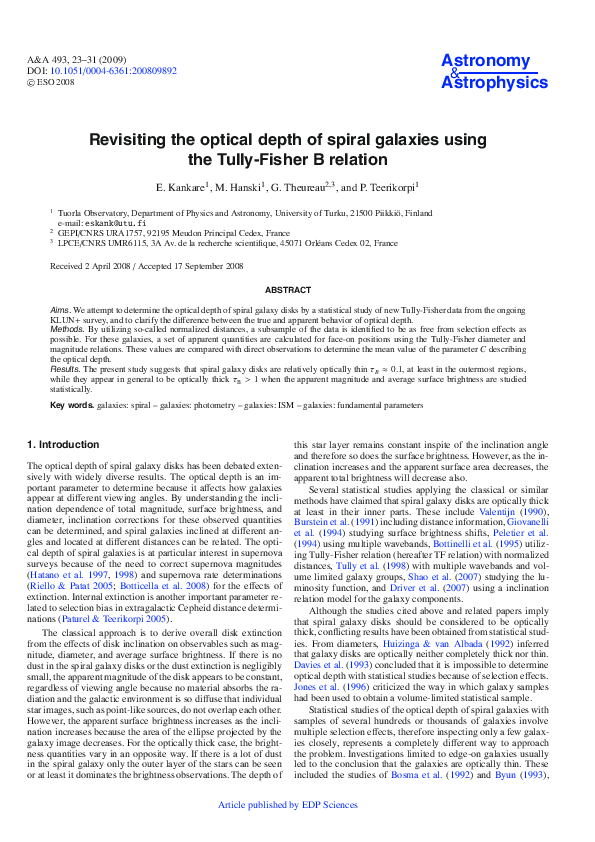 (PDF) Revisiting the optical depth of spiral galaxies using the Tully ...