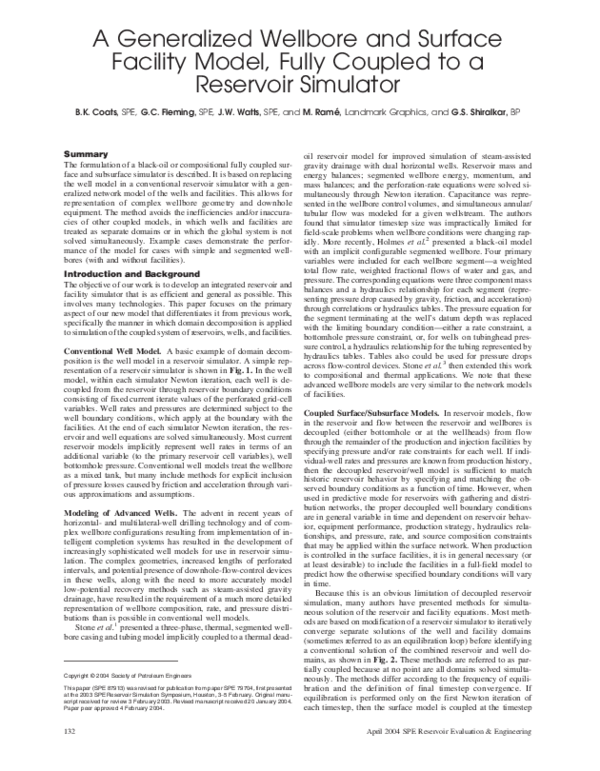 (PDF) A Generalized Wellbore and Surface Facility Model, Fully Coupled to a Reservoir Simulator
