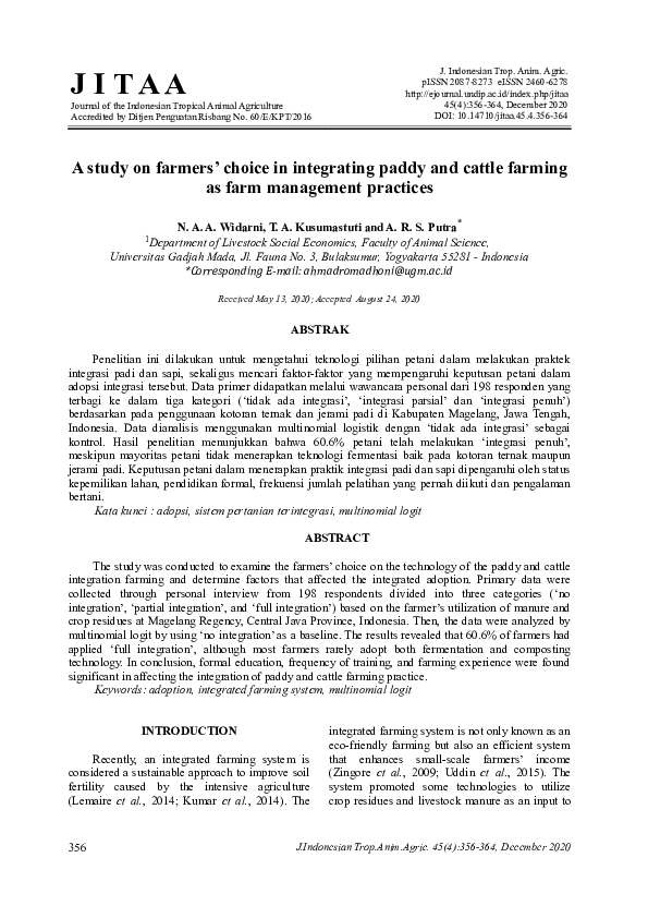 (PDF) A study on farmers’ choice in integrating paddy and cattle ...