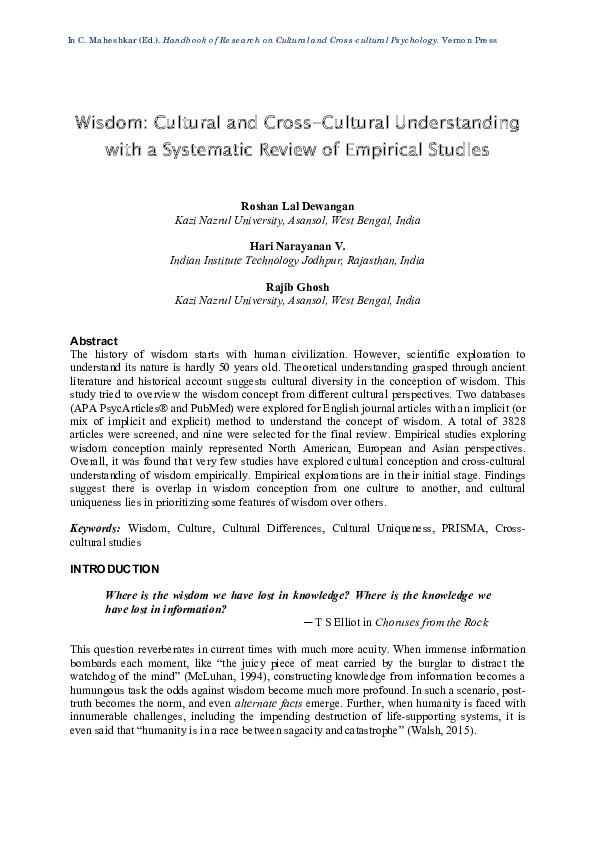 (PDF) Wisdom: Cultural and Cross-Cultural Understanding with a ...