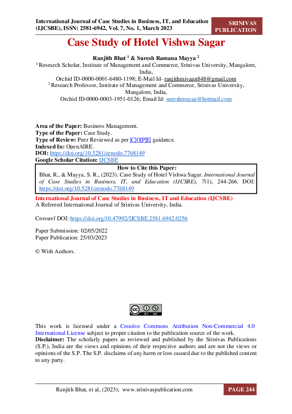 (PDF) Case Study of Hotel Vishwa Sagar