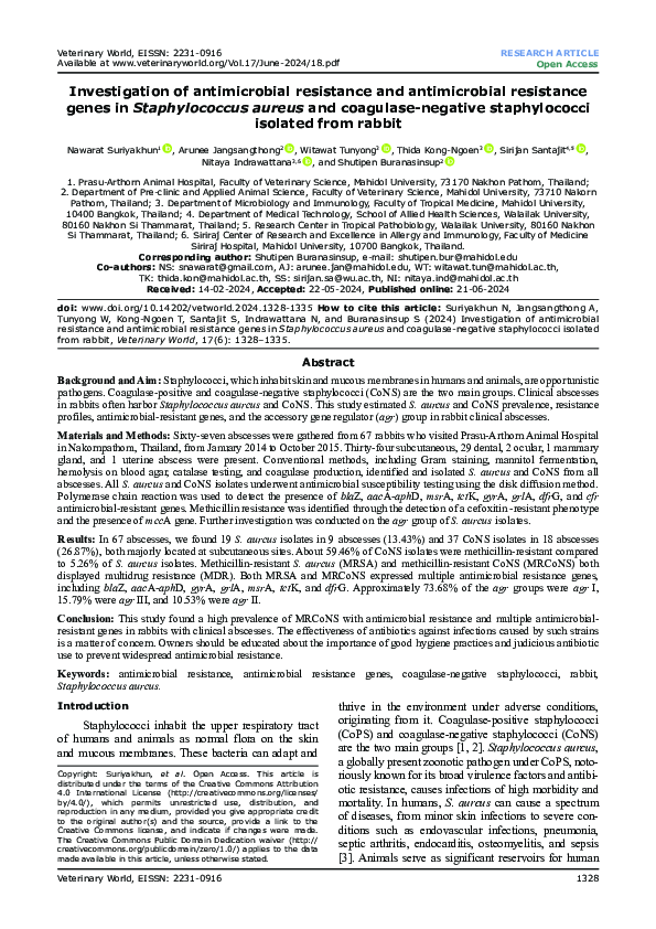 (PDF) Investigation of antimicrobial resistance and antimicrobial resistance genes in ...