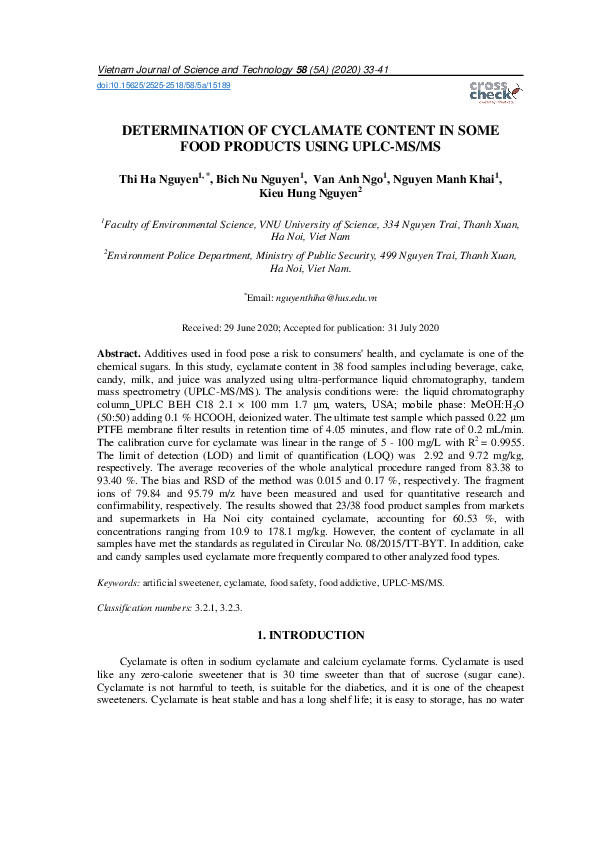 (PDF) Determination of Cyclamate Content in Some Food Products Using ...