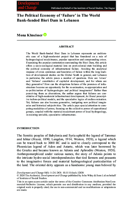 (PDF) The Political Economy of 'Failure' in The World Bank-funded Bisri ...