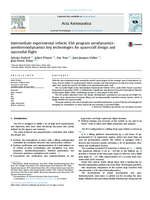 (PDF) Intermediate experimental vehicle, ESA program aerodynamics ...