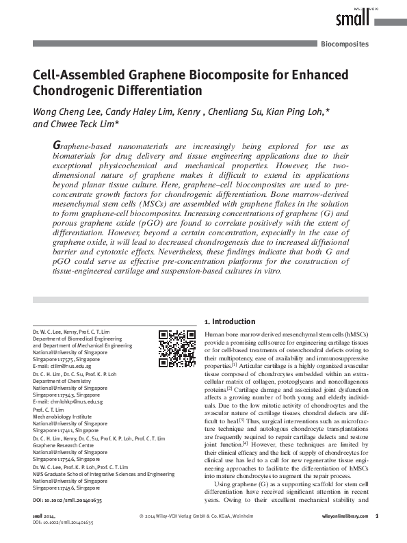 (PDF) Cell-Assembled Graphene Biocomposite for Enhanced Chondrogenic ...