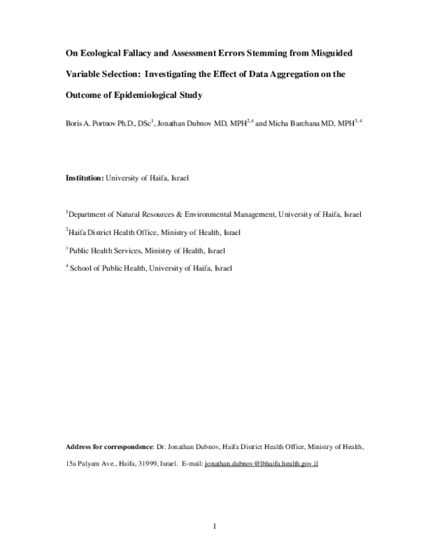 (PDF) On Ecological Fallacy and Assessment Errors Stemming From Misguided Variable Selection ...