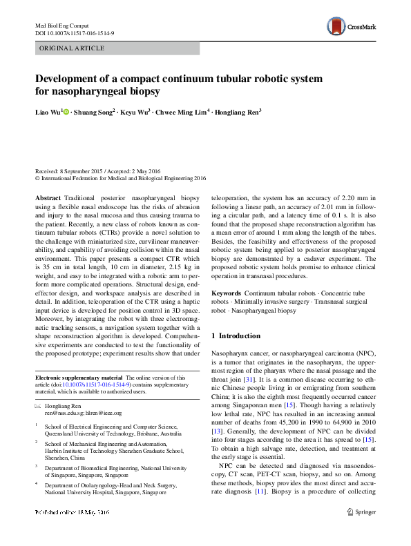 (PDF) Development of a compact continuum tubular robotic system for ...