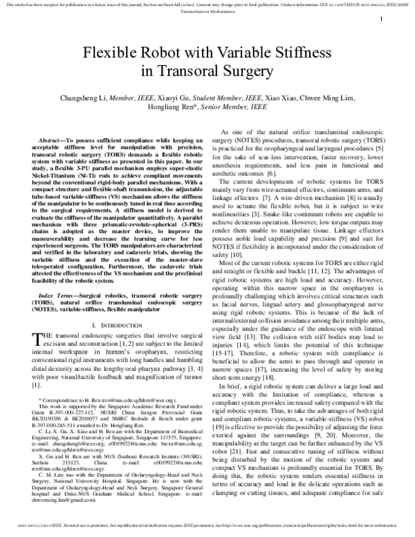 (PDF) Flexible Robot With Variable Stiffness in Transoral Surgery