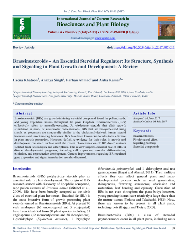 (PDF) Brassinosteroids – An Essential Steroidal Regulator: Its ...