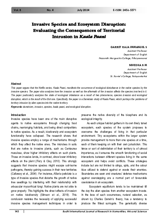 (PDF) Invasive Species and Ecosystem Disruption: Evaluating the ...