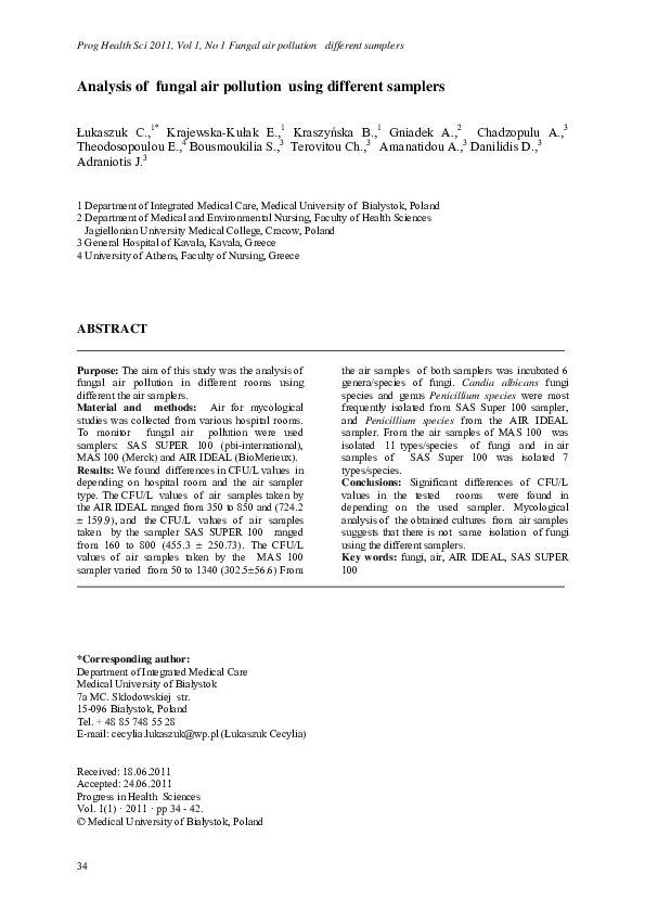 (PDF) Fungal Air Pollution Analysis with Various Samplers