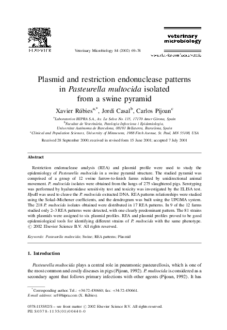 (PDF) Plasmid and restriction endonuclease patterns in Pasteurella ...