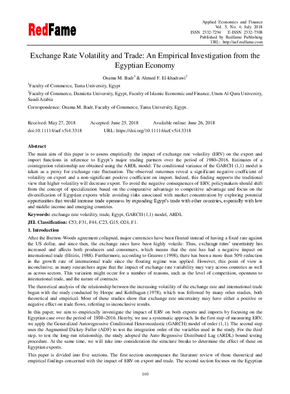 (PDF) Exchange Rate Volatility and Trade: An Empirical Investigation ...