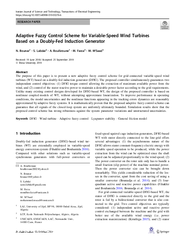 (PDF) Adaptive Fuzzy Control Scheme for Variable-Speed Wind Turbines Based on a Doubly-Fed ...