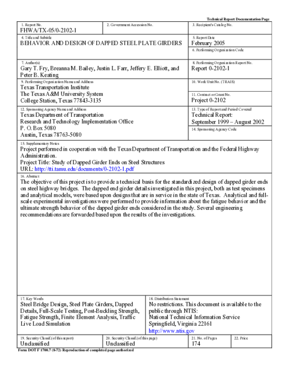 (PDF) Behavior and Design of Dapped Steel Plate Girders