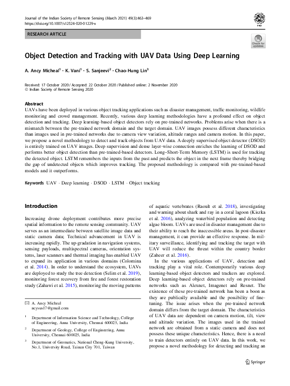 Pdf Object Detection And Tracking With Uav Data Using Deep Learning