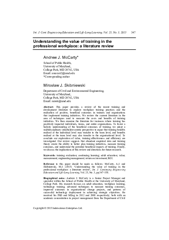 (PDF) Understanding the value of training in the professional workplace ...