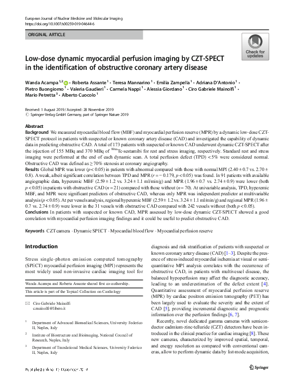 (PDF) Low-dose dynamic myocardial perfusion imaging by CZT-SPECT in the ...