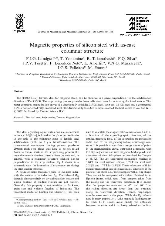 (PDF) Magnetic properties of silicon steel with as-cast columnar structure